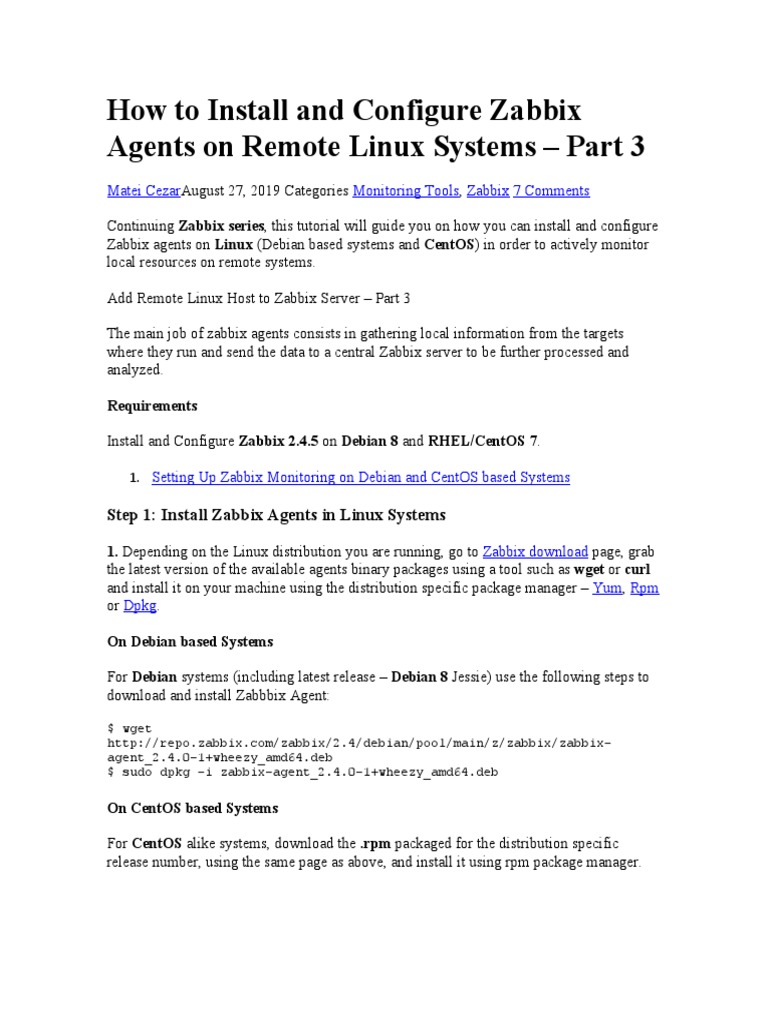 How To Install and Configure Zabbix Agents On Remote Linux Systems | PDF | Transmission Control ...