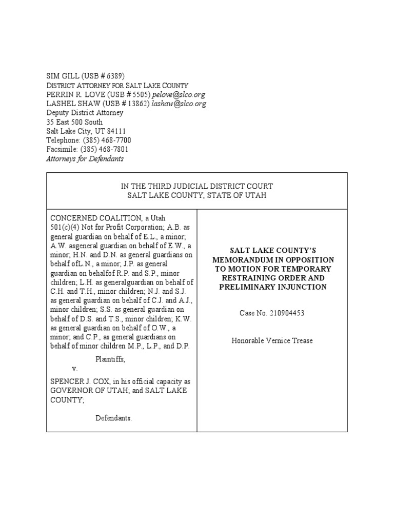 Salt Lake County Response | PDF | Injunction | Complaint
