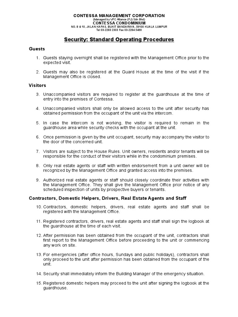 Security: Standard Operating Procedures: Guests | PDF | Real Estate Broker