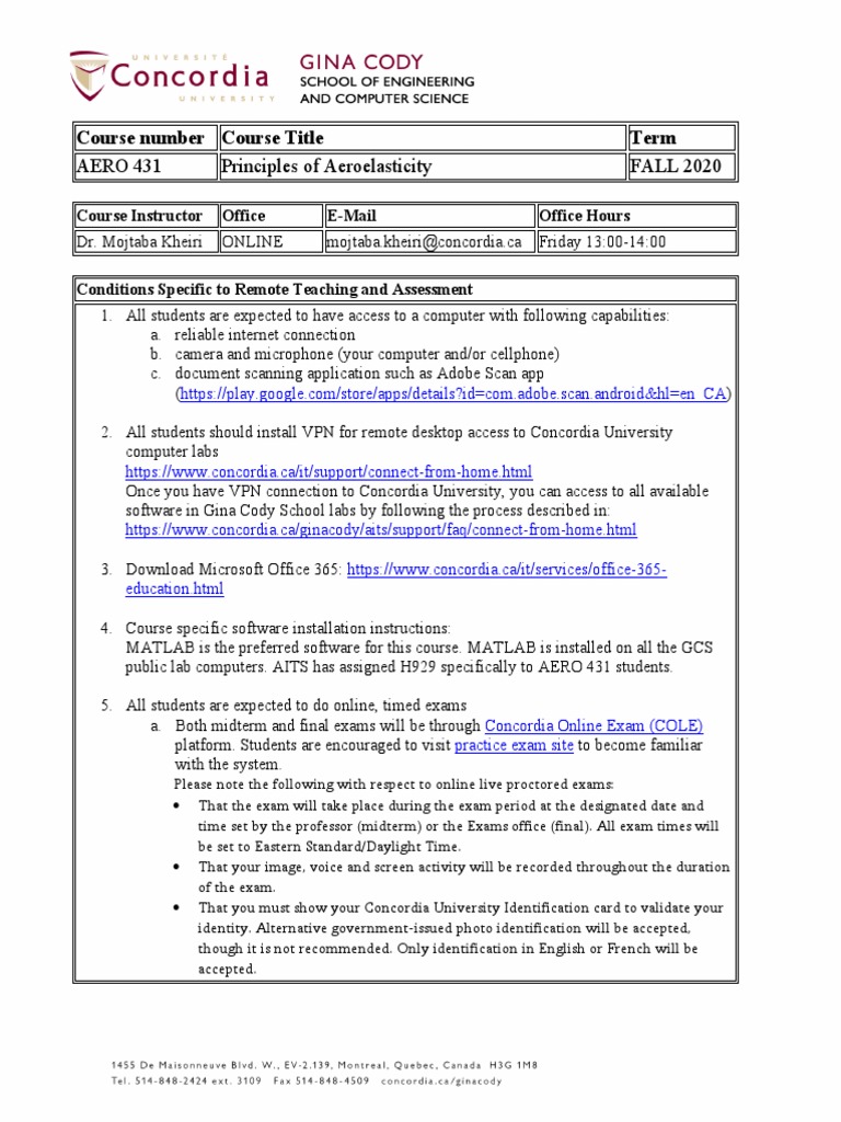 AERO 431 2020 Course Outline | PDF | Test (Assessment) | Engineering