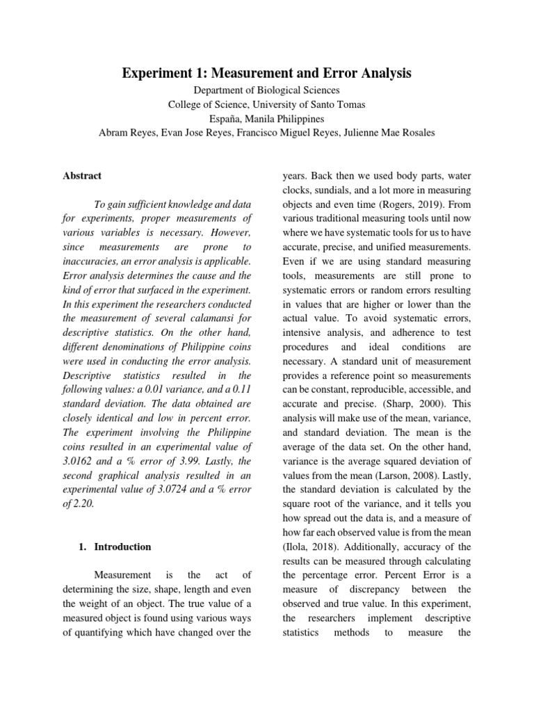 Measurement and Error Analysis in Experiments | PDF | Statistics ...