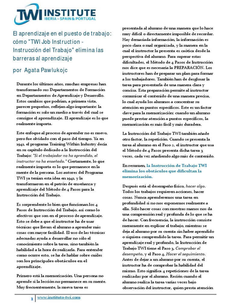 Cómo TWI Job Instruction Elimina Las Barreras Al Aprendizaje Agata ...