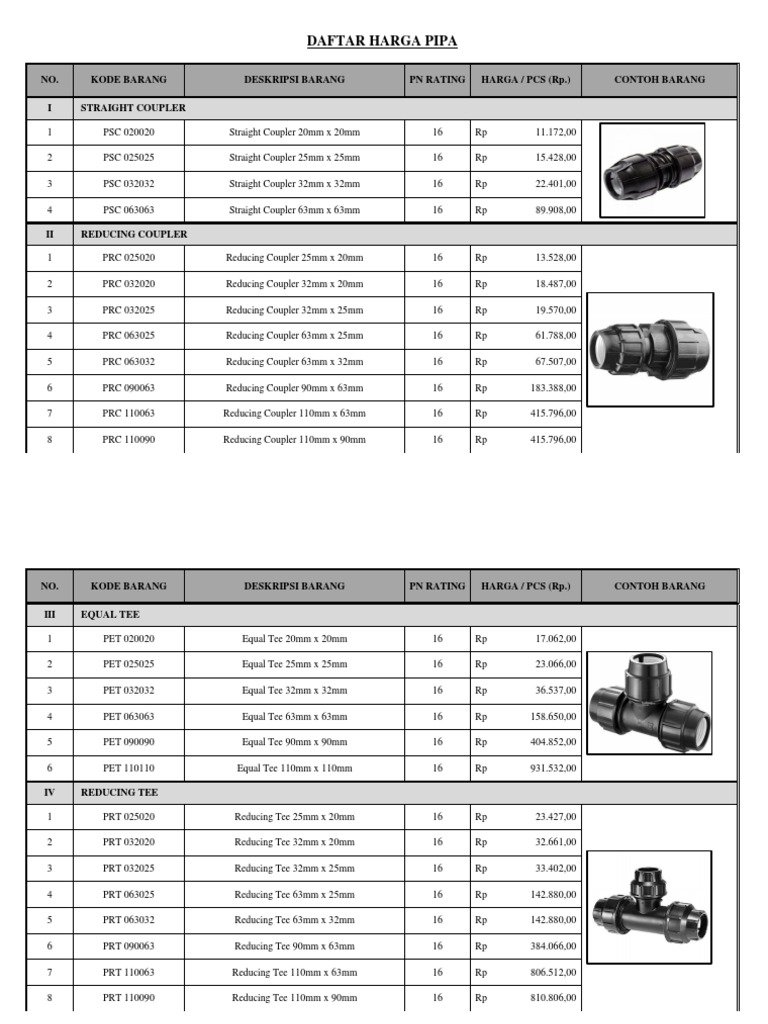 Daftar Harga Produk Pipa dan Aksesori | PDF | Fluid Dynamics ...