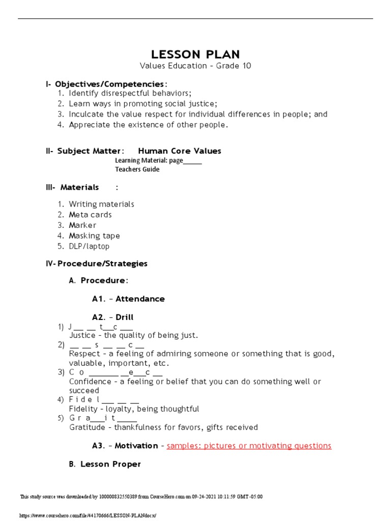 Lesson Plan: I-Objectives/Competencies | PDF | Crime & Violence | Justice