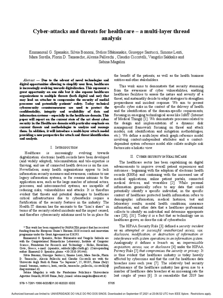Cyber-Attacks and Threats For Healthcare - A Multi-Layer Thread Analysis | PDF | Vulnerability ...