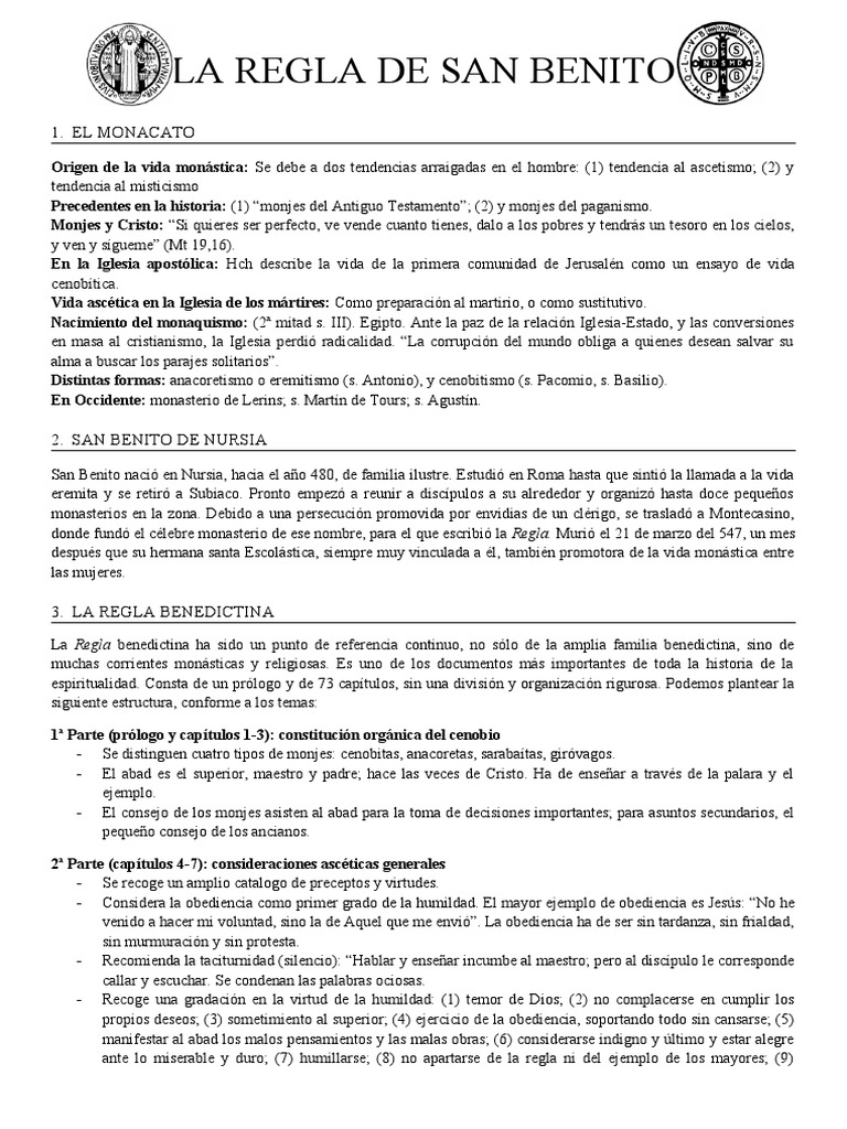 La estructura y contenidos de la Regla de San Benito | PDF | Monasterio | Monacato