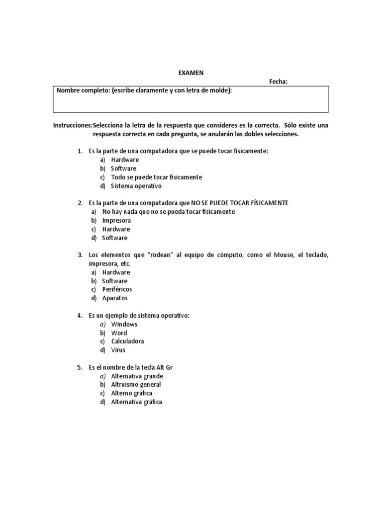 Examen Windows | PDF | Ventana (informática) | Hardware de la computadora