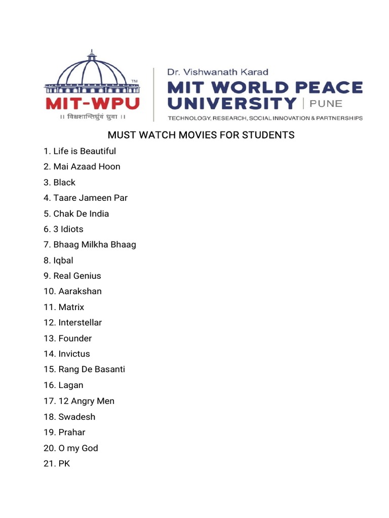 Film Appreciation MUST WATCH MOVIES FOR STUDENTS | PDF | Young Adult