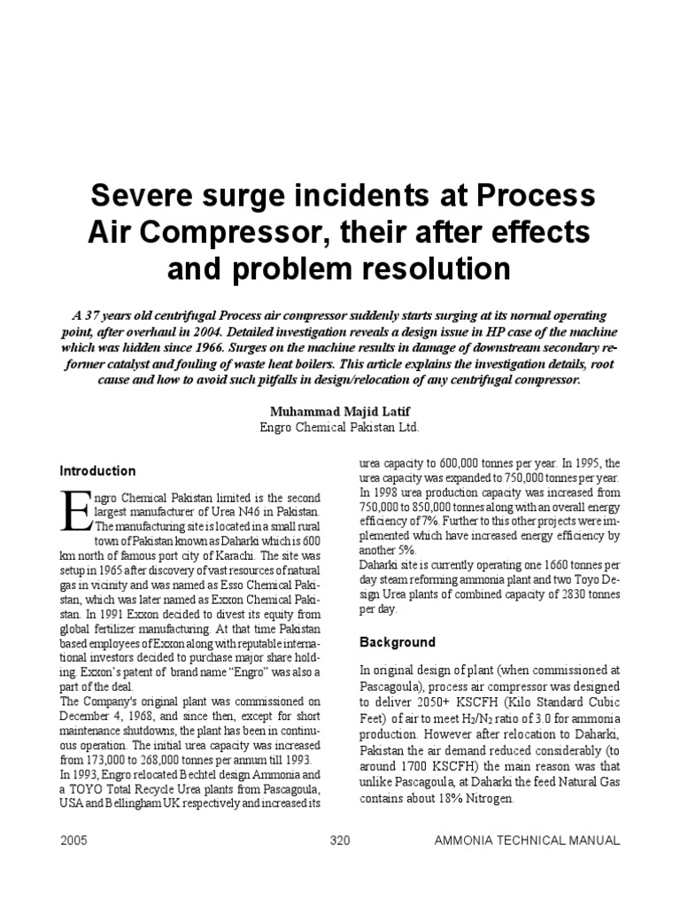 Severe Surge Incidents at Process Air Compressor, Their After Effects ...