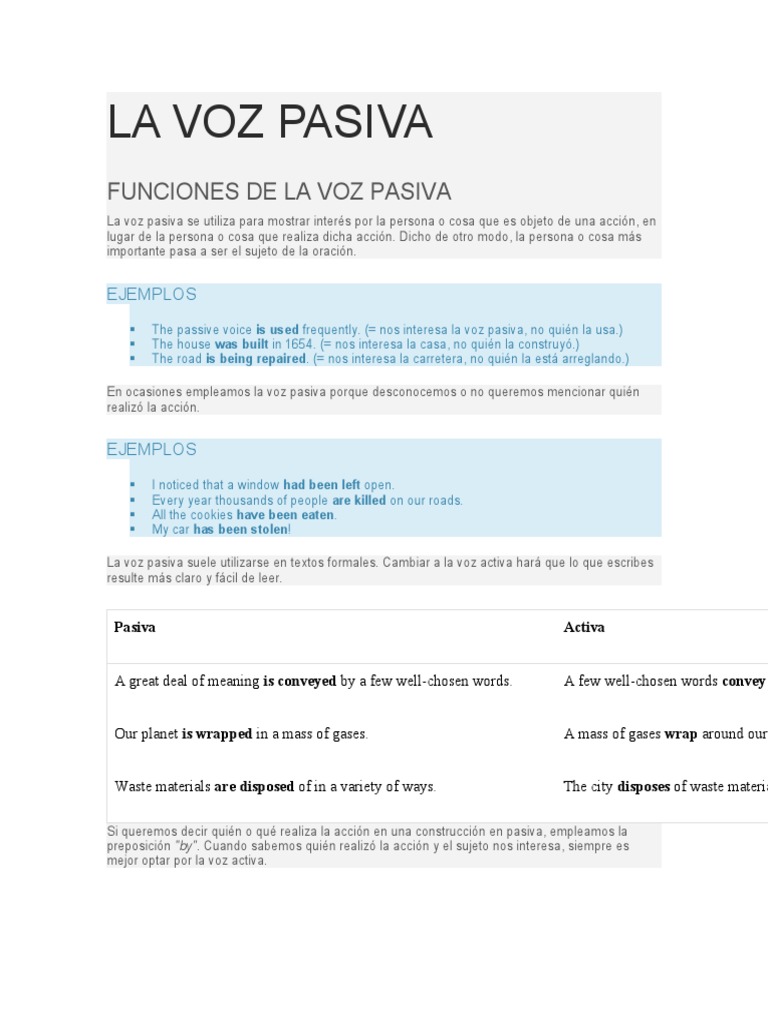 La Voz Pasiva | PDF | Language Mechanics | Linguistics