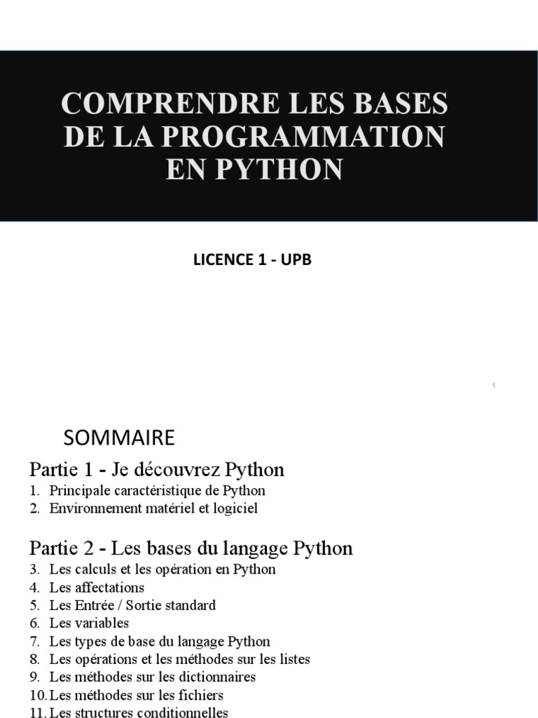 Cours Python Partie Upb Pdf Python Langage De Programmation Structure De Contrôle 