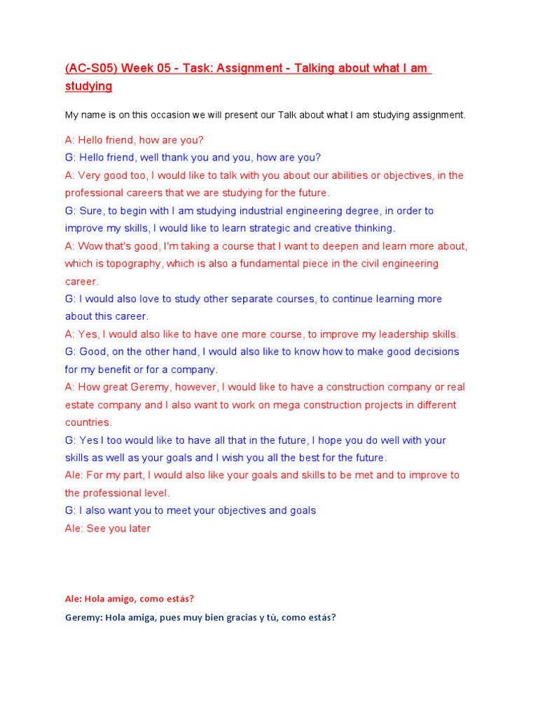 (AC-S05) Week 05 - Task - Assignment - Talking About What I Am Studying ...