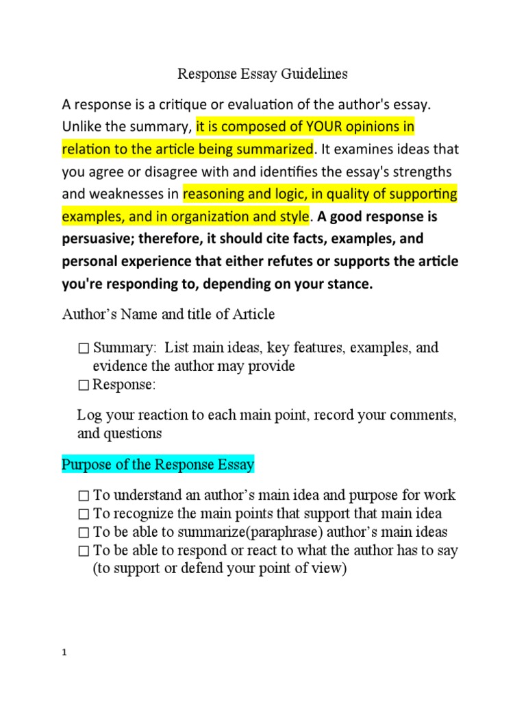 Response Essay Writing Guidelines | PDF | Essays | Paragraph