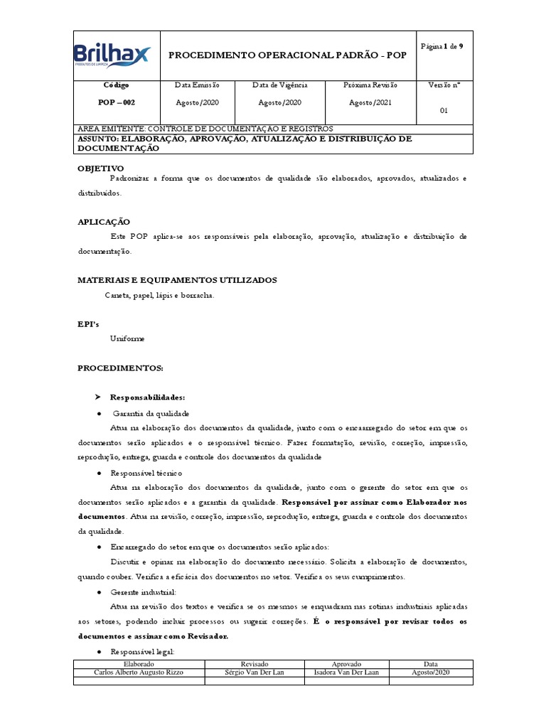 POP - 002 - Elaboração, Aprovação, Atualização e Distribuição de ...