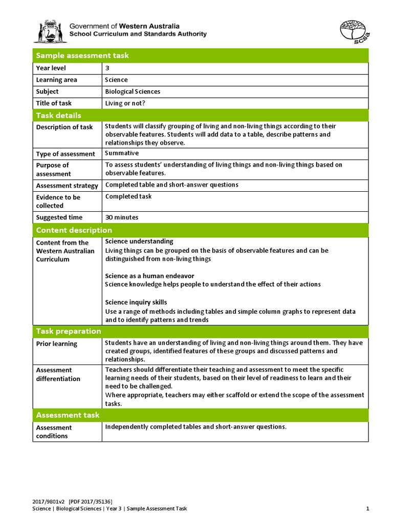 Year 3 Biological Sciences Assessment | PDF | Educational Assessment ...