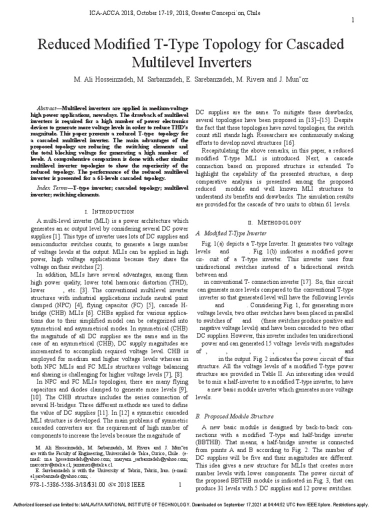 Reduced Modified T-Type Topology For Cascaded Multilevel Inverters ...