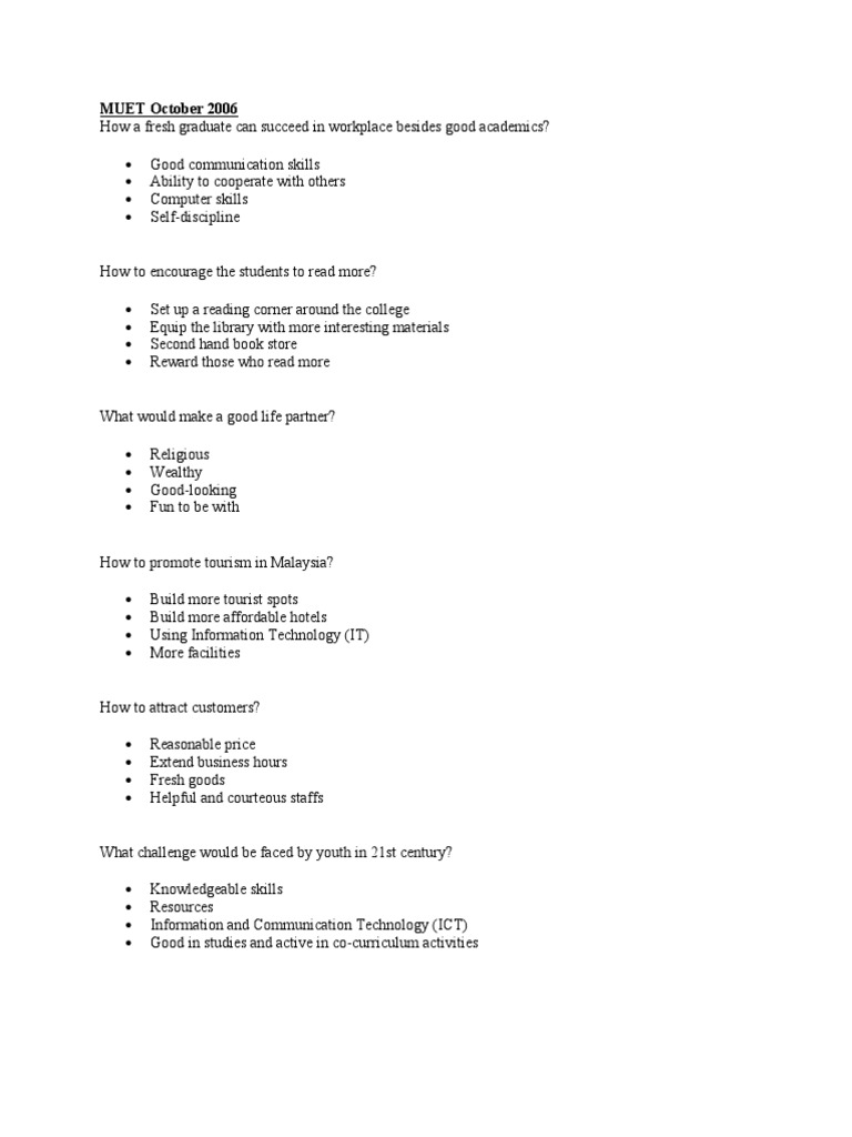 Example Muet Speaking Point and Essays | PDF | Laptop | Foods