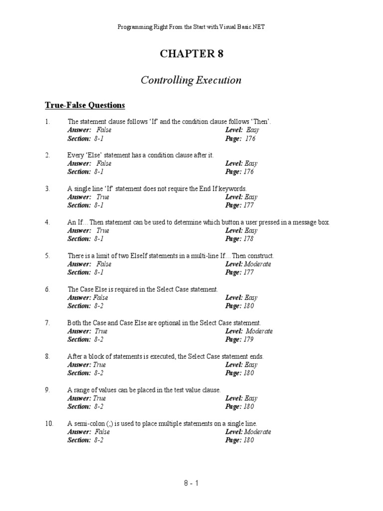 Controlling Execution: True-False Questions | PDF | Control Flow ...