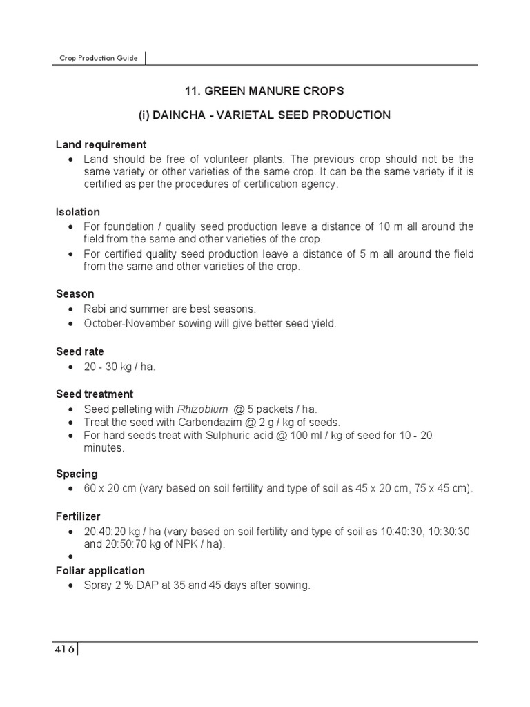 Green Manure Crops (I) Daincha - Varietal Seed Production | PDF ...