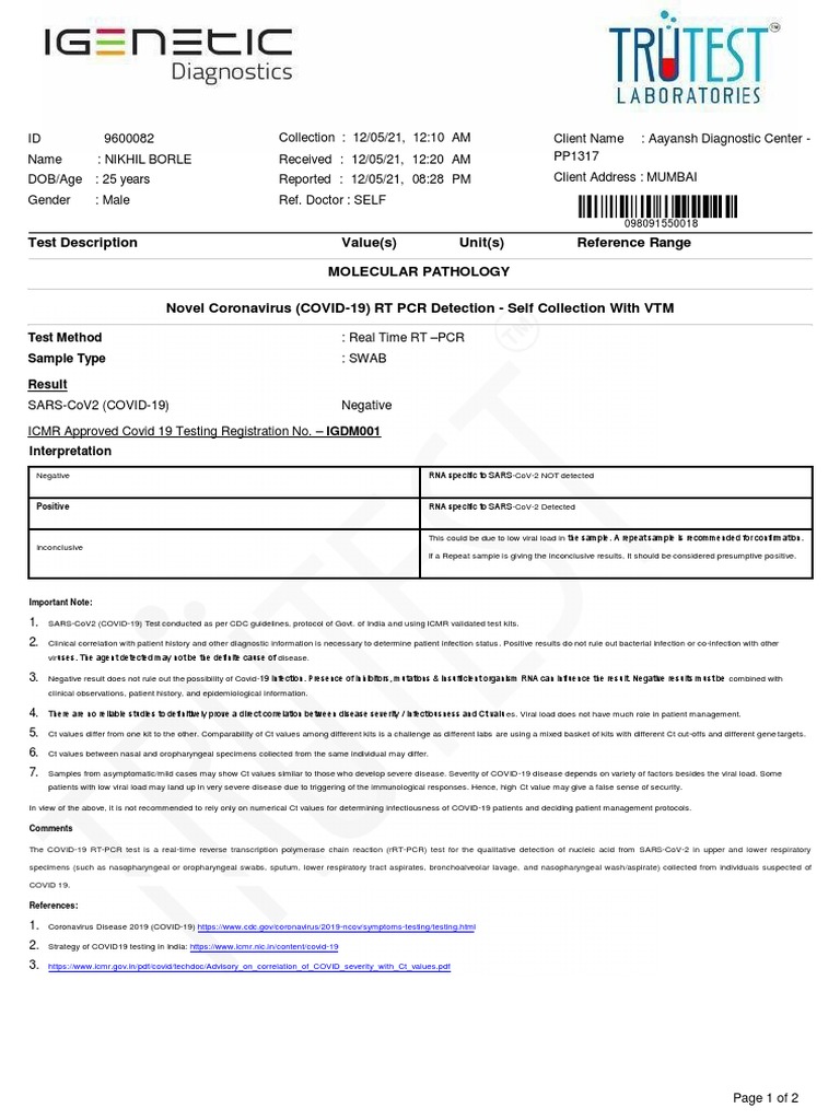 Test Description Value(s) Unit(s) Reference Range Molecular Pathology ...