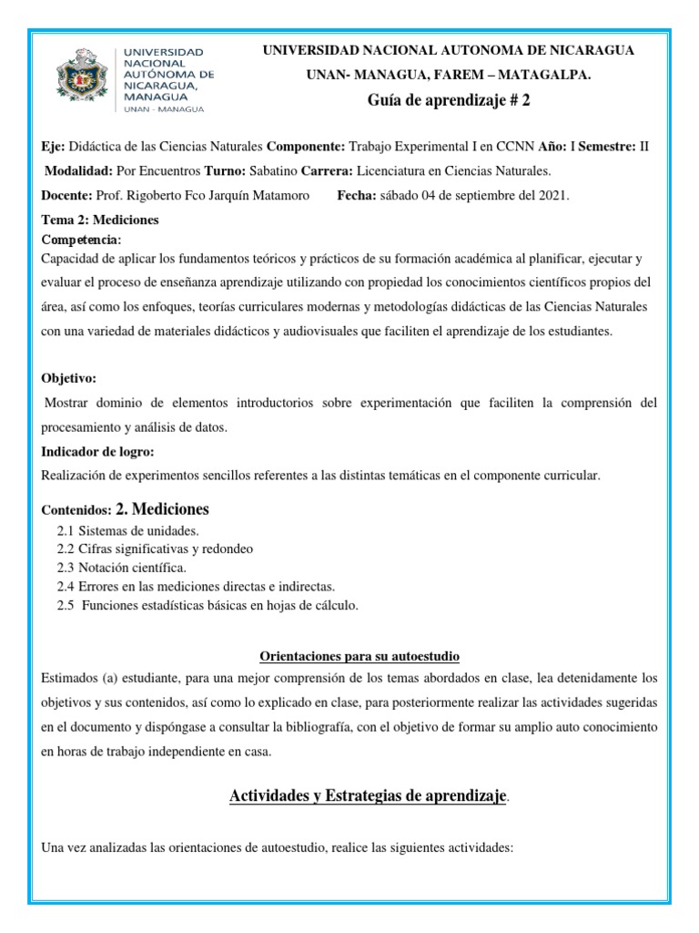Mediciones y Errores Tema 2 Componente Trabajo Experimental I en CCNN | Descargar gratis PDF ...