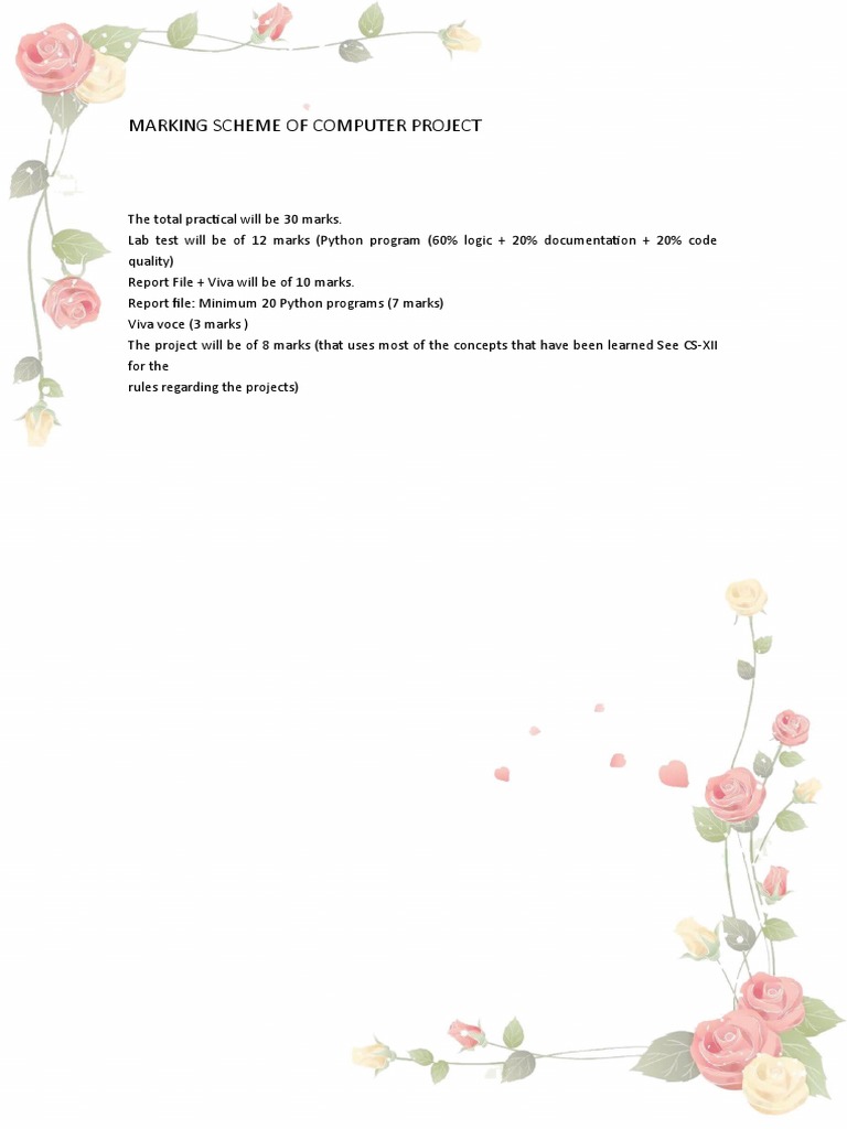 Marking Scheme of Computer Project | PDF