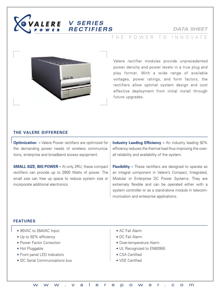 Valere Rectifier V Series Overview | PDF | Rectifier | Amplifier