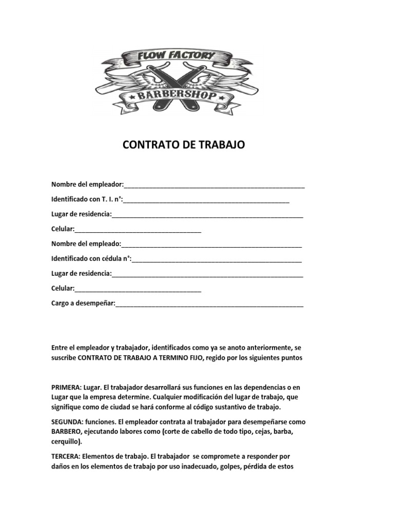 Contrato Laboral Flow Factory Barber Shop | PDF