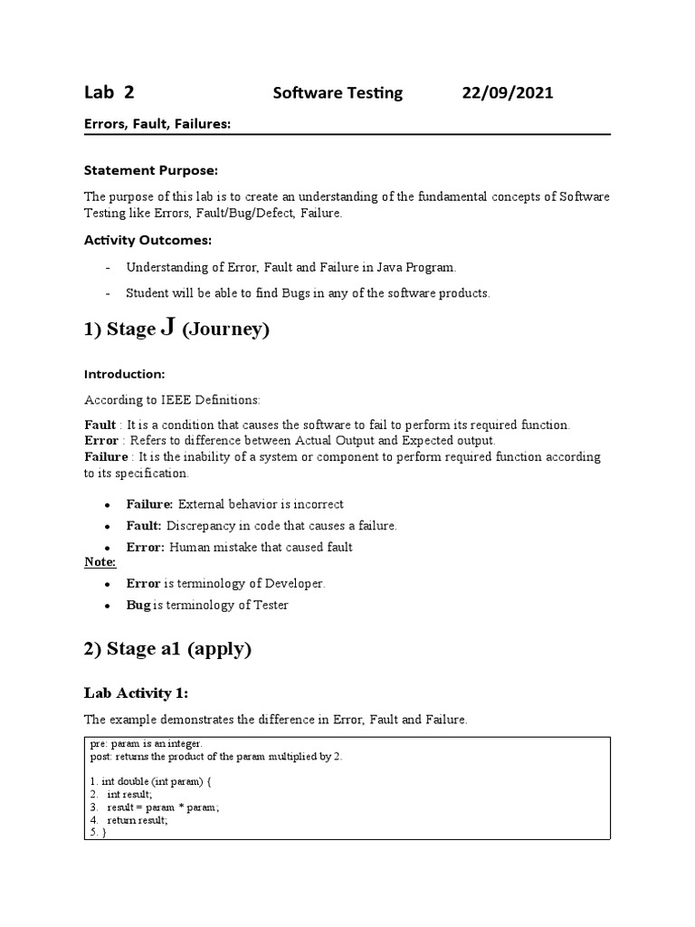 Lab2 Error Fault Failures | PDF | Software Bug | Programming Paradigms