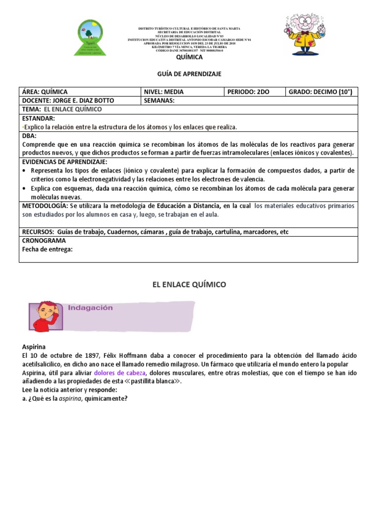 Guía de Aprendizaje: Enlace Químico | PDF | Enlace químico | Enlace ...