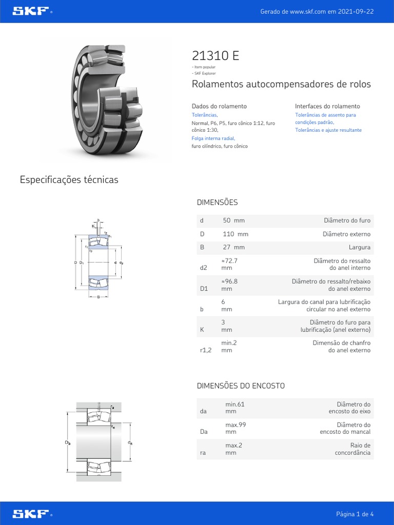 Rolamentos Autocompensadores de Rolos: Dimensões | PDF | Programas ...
