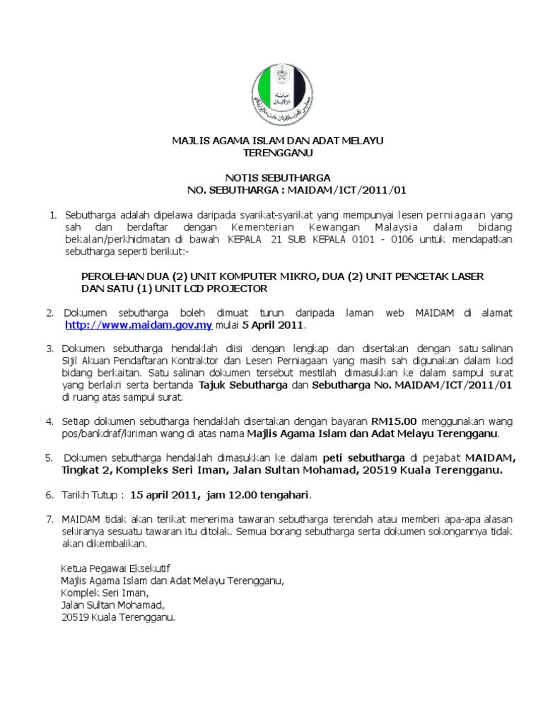Sebutharga Komputer MAIDAM ICT 2011 Bil 1 | PDF