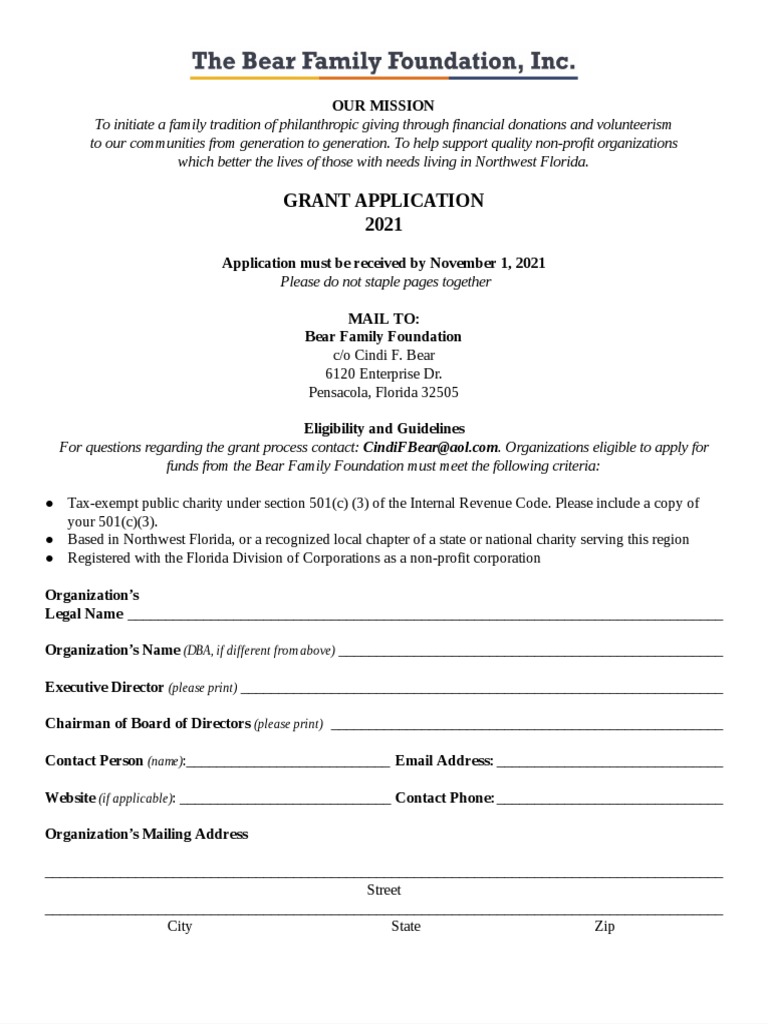 2021 Bear Family Foundation Grant Application | PDF