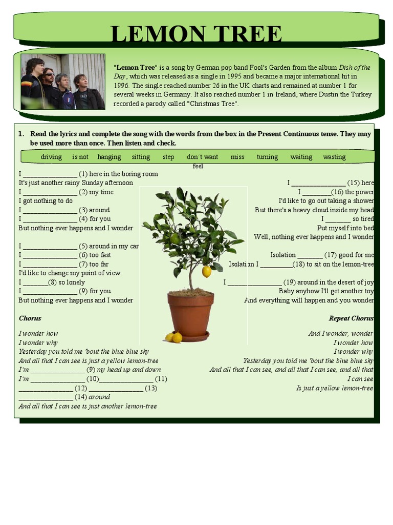 Present Continuous Present Simple Song Lemon Tree | PDF