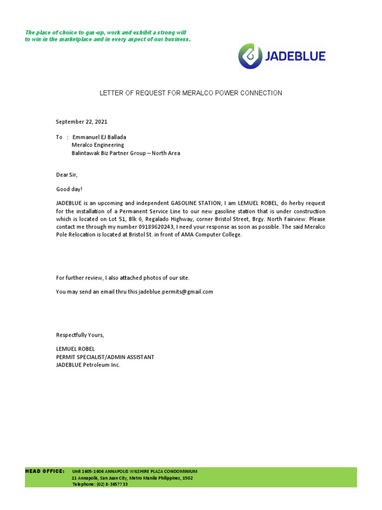 Request For Meralco Pole Relocation - Regalado Station | PDF