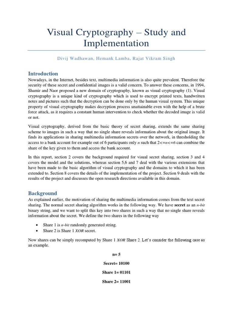 Visual Cryptography: Study & Implementation | PDF | Cryptography | Key ...
