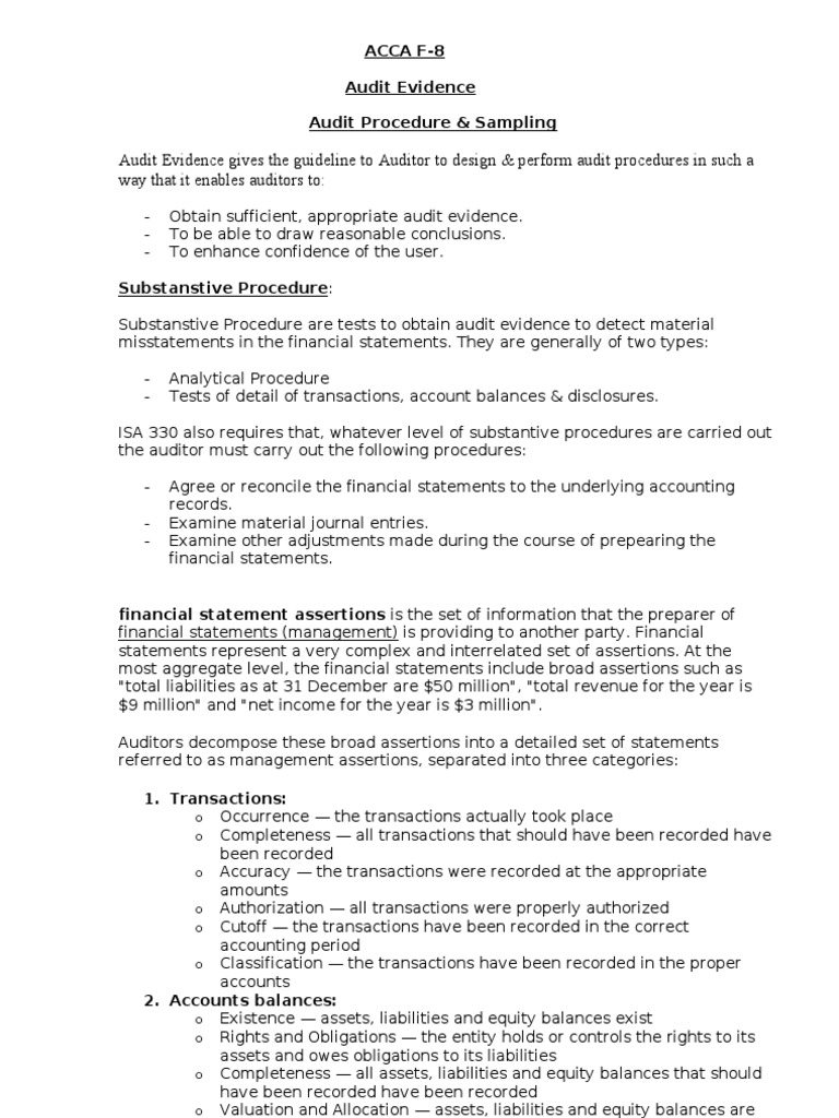 ACCA F8 Audit - Evidence | PDF | Financial Audit | Sampling (Statistics)
