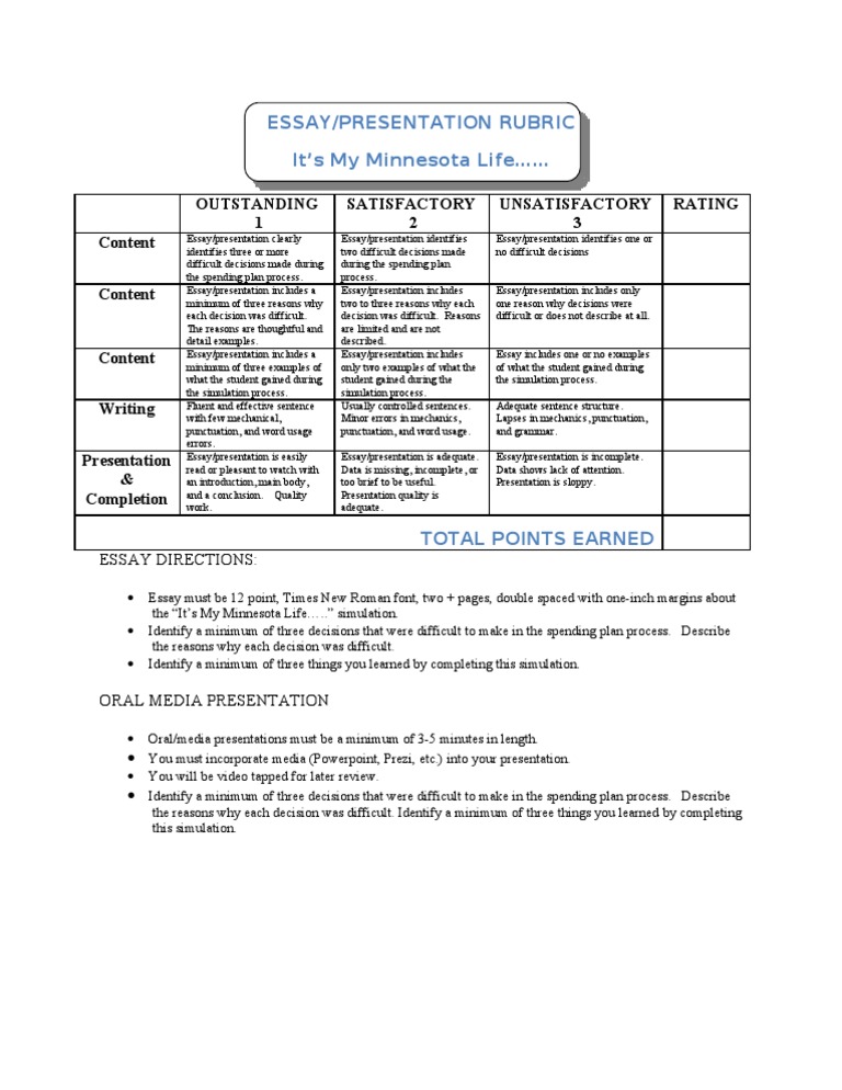 Life.... Essay - Presentation Rubric | PDF | Essays | Rubric (Academic)