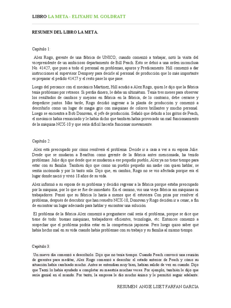 Resumen Del Libro La Meta | PDF