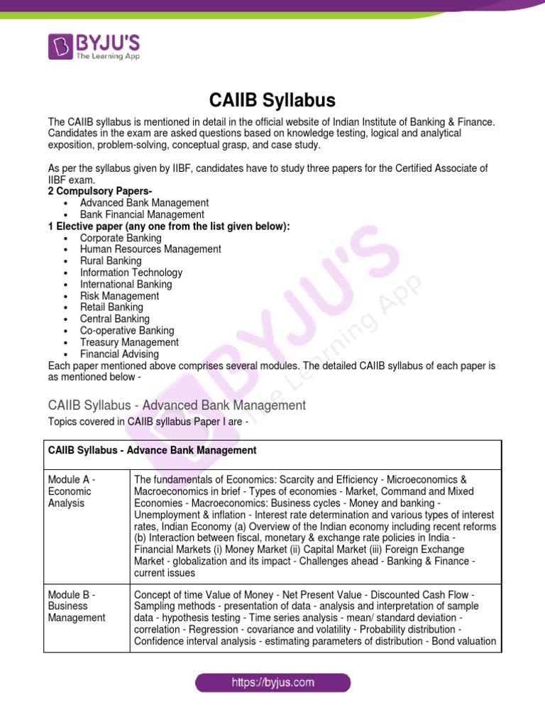 CAIIB Syllabus - Advanced Bank Management | PDF | Banks | Central Banks