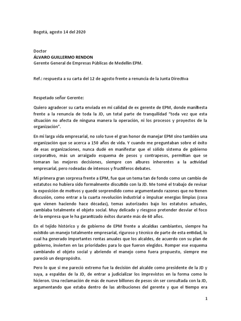 Carta A Alvaro Guillermo Rendon Gerente EPM VF | PDF