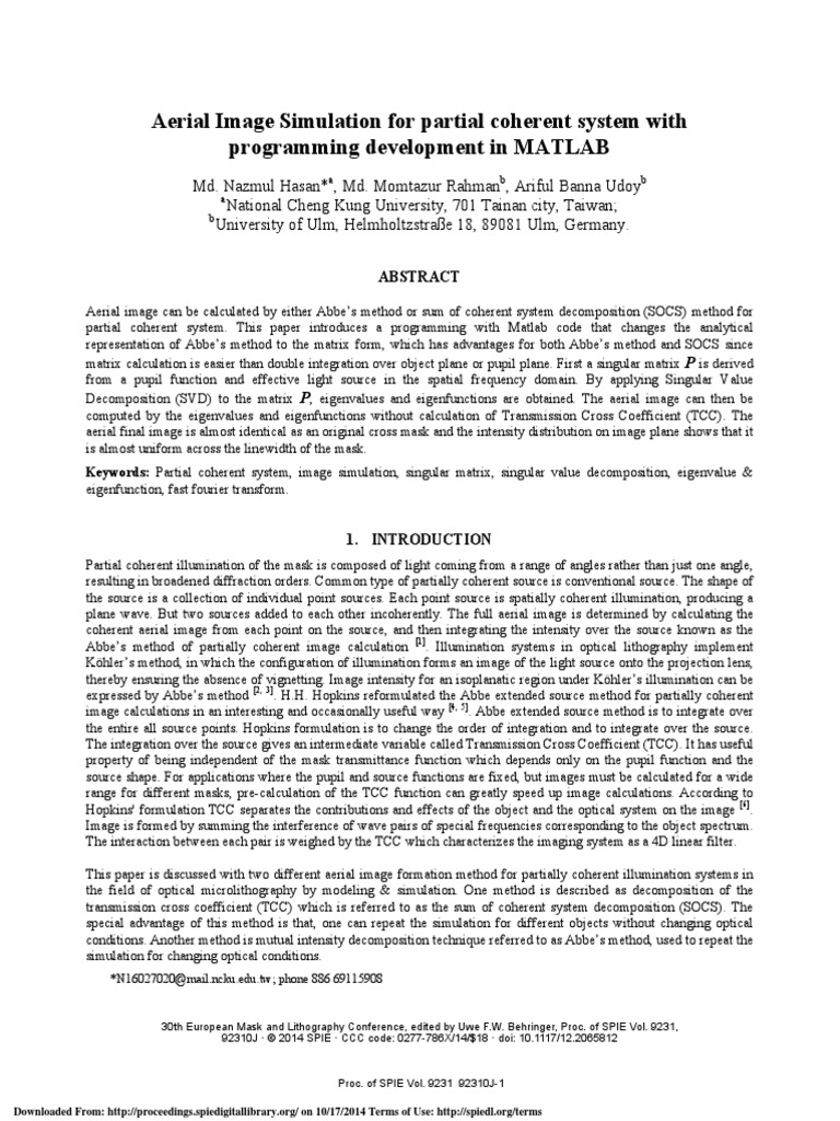 Aerial Image Simulation For Partial Coherent System With Programming ...