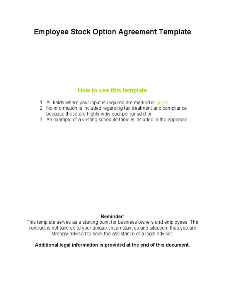 Employee Stock Option Agreement Template | PDF | Vesting | Option (Finance)