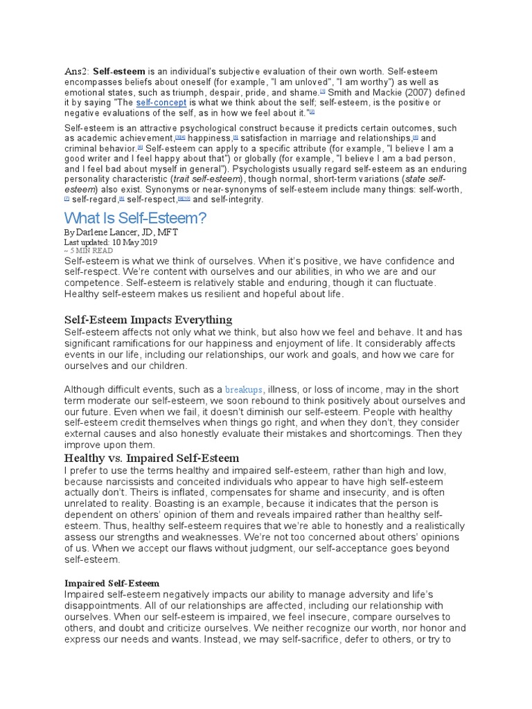 Understanding Self-Esteem: What It Is, How It Develops, and How to ...