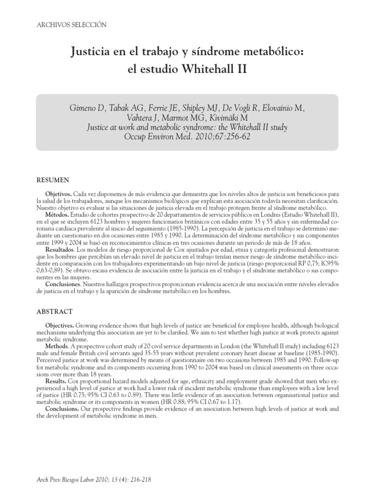 Estudio Whitehall II | PDF | Ciencias de la Salud | Epidemiología