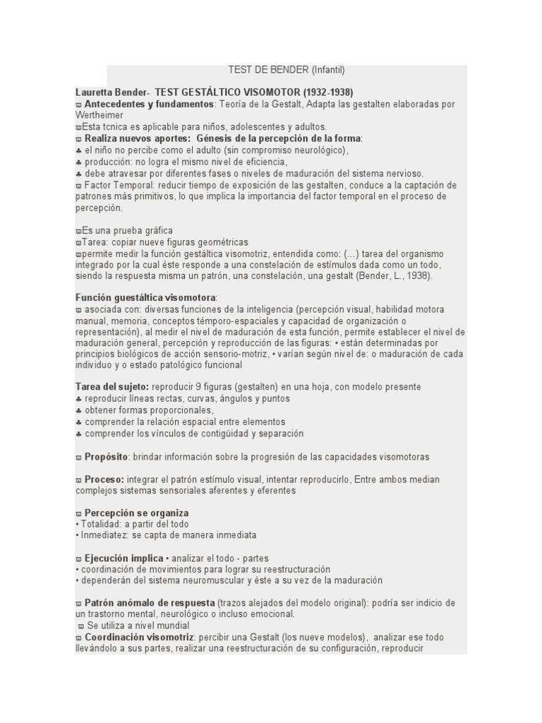 Test de Bender Infantil: Evaluación Visomotora | PDF | Percepción ...