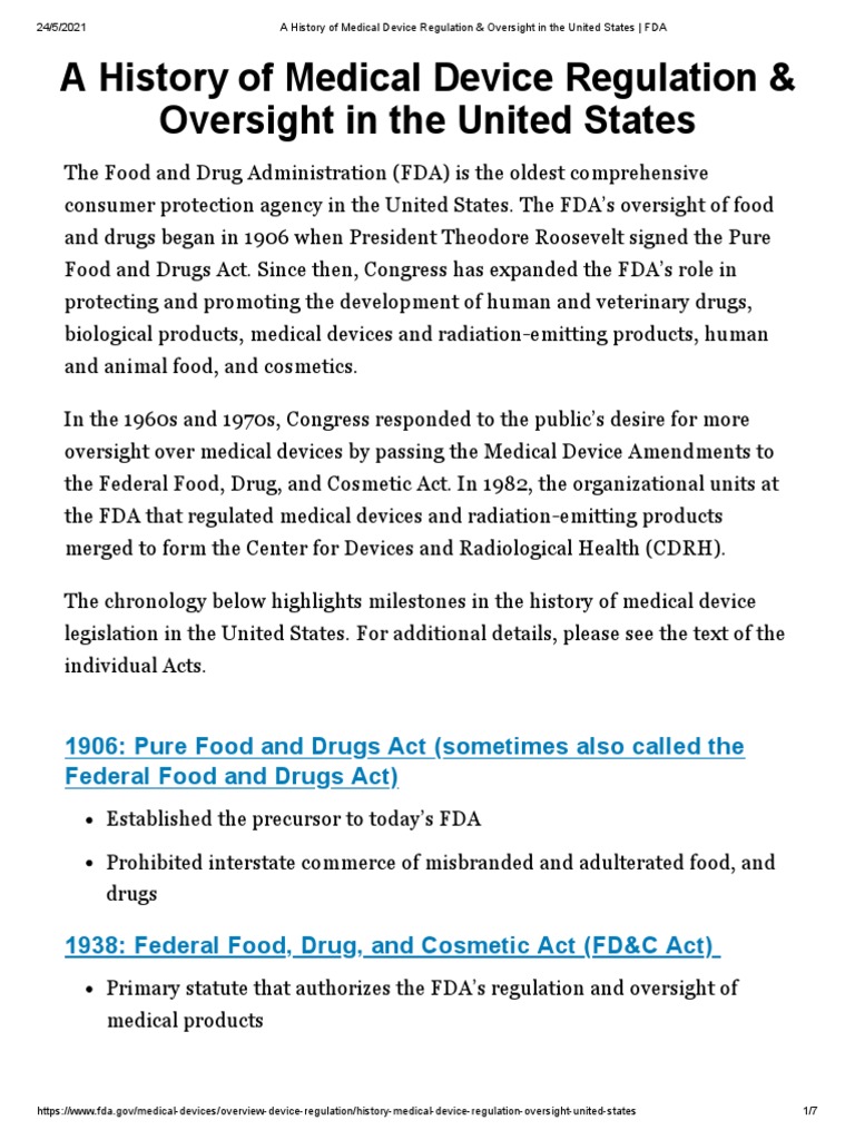A History of Medical Device Regulation & Oversight in The United States ...
