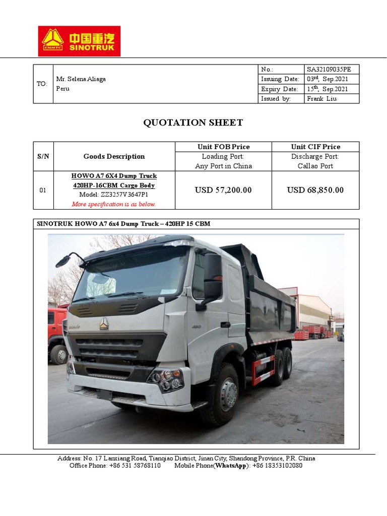 Quotation Sheet: S/N Goods Description Unit FOB Price Unit CIF Price ...