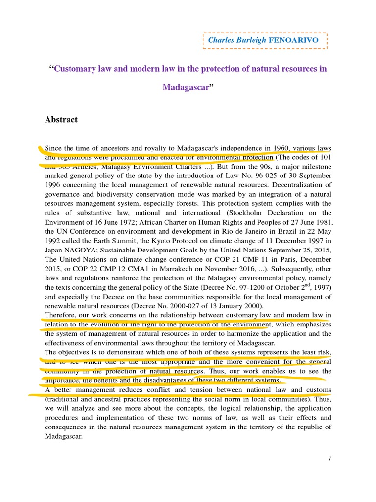 Customary Law and Modern Law in The Protection of Natural Resources in ...