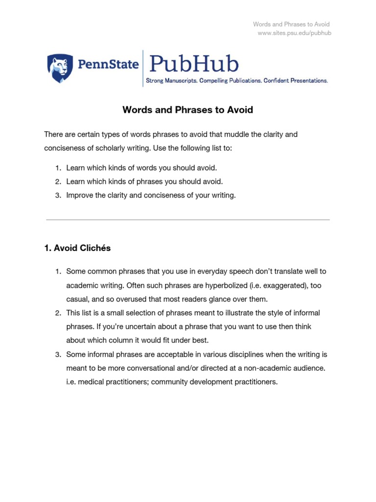 Words and Phrases to Avoid in Writing | PDF | Linguistic Typology ...